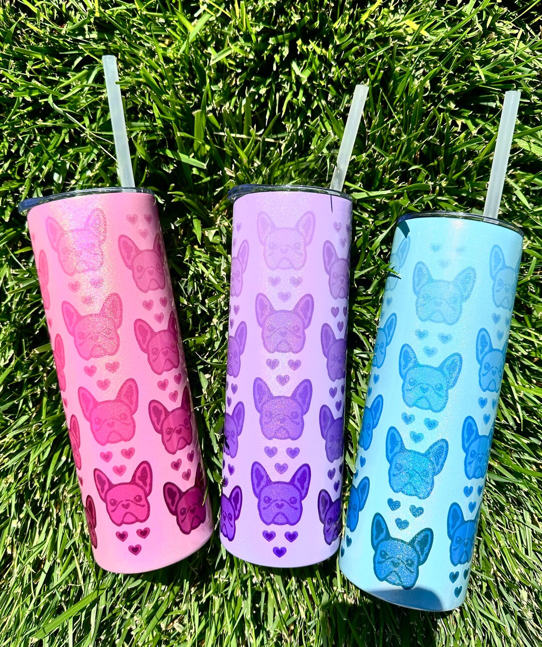 Ombre French Bulldog Hot and Cold Iridescent Tumbler | Sparkly Coffee ...