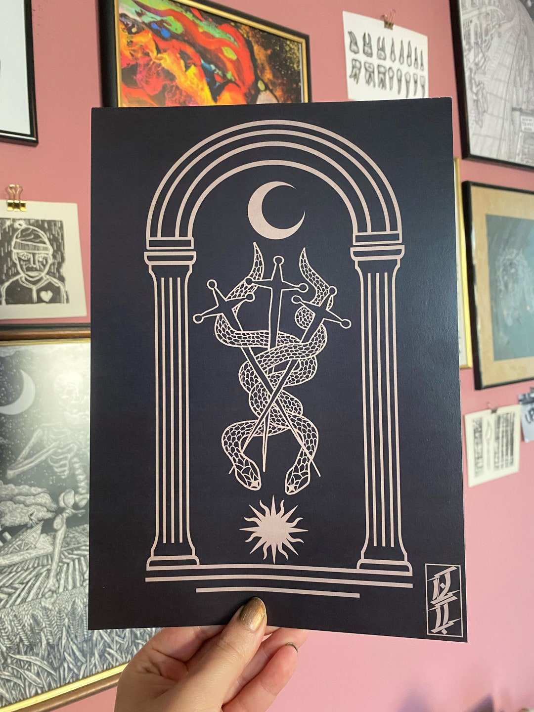 Sacred Snakes | Art Print, Snakes, Moon, Sun, Occult - Etsy