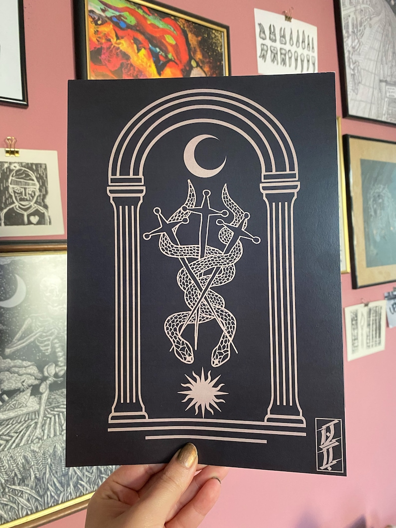 Sacred Snakes | Art Print, Snakes, Moon, Sun, Occult - Etsy