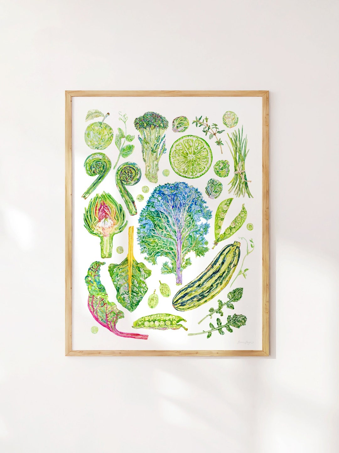 Green Fruit and Vegetable Art Print - Modern Watercolour Food ...