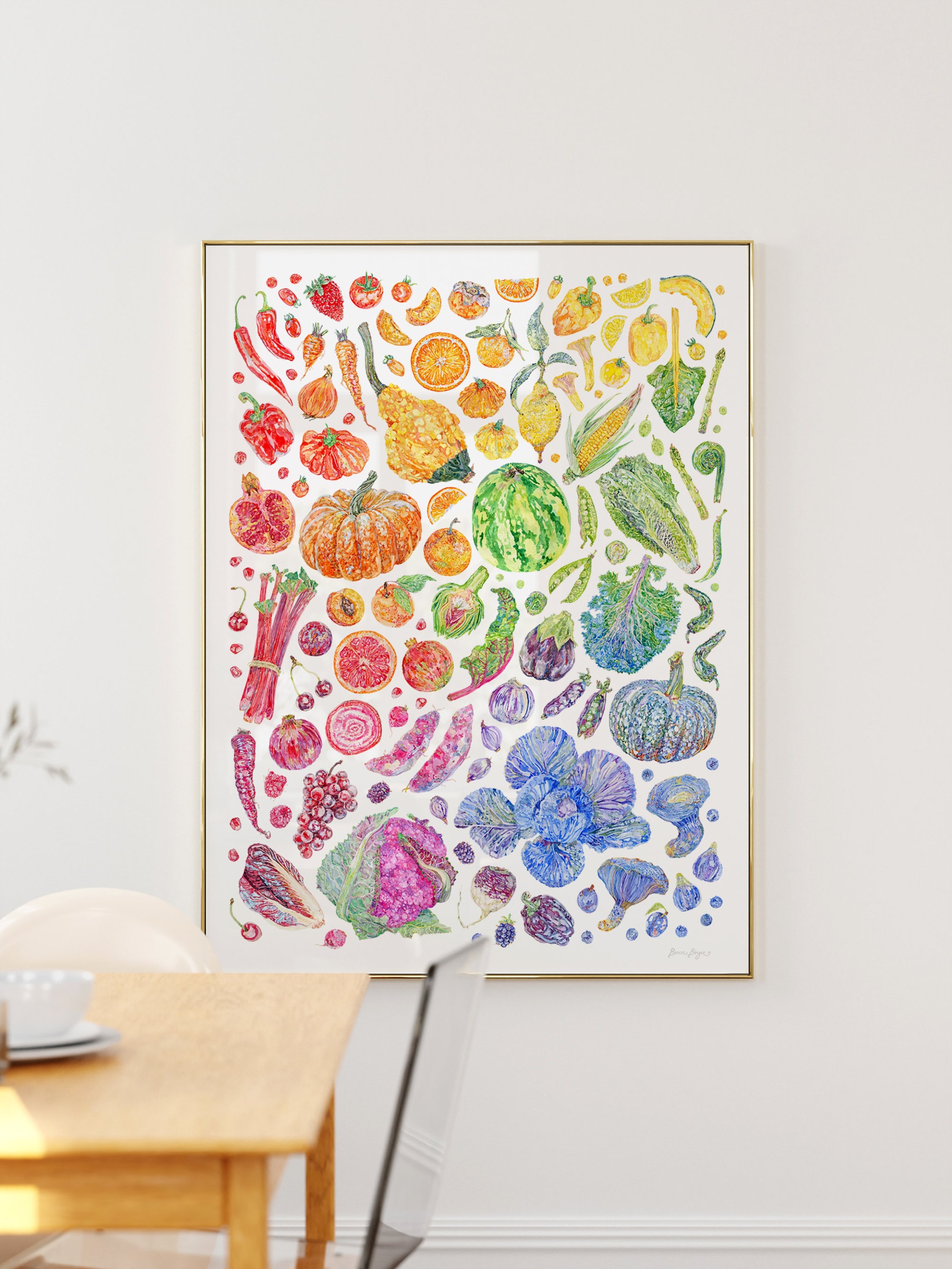 Fruit and Vegetable Rainbow Art Print Watercolour Food - Etsy