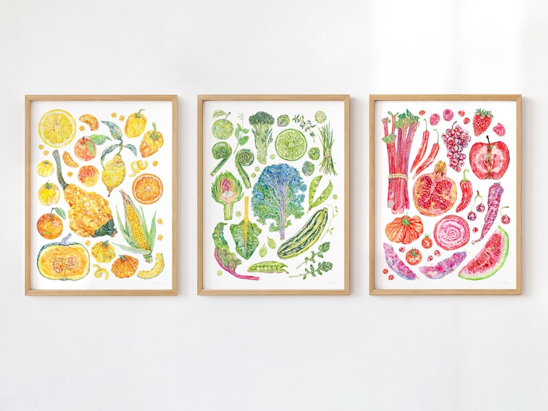 Kitchen Art Prints Set: Watercolor Fruit & Vegetable Illustrations - Etsy