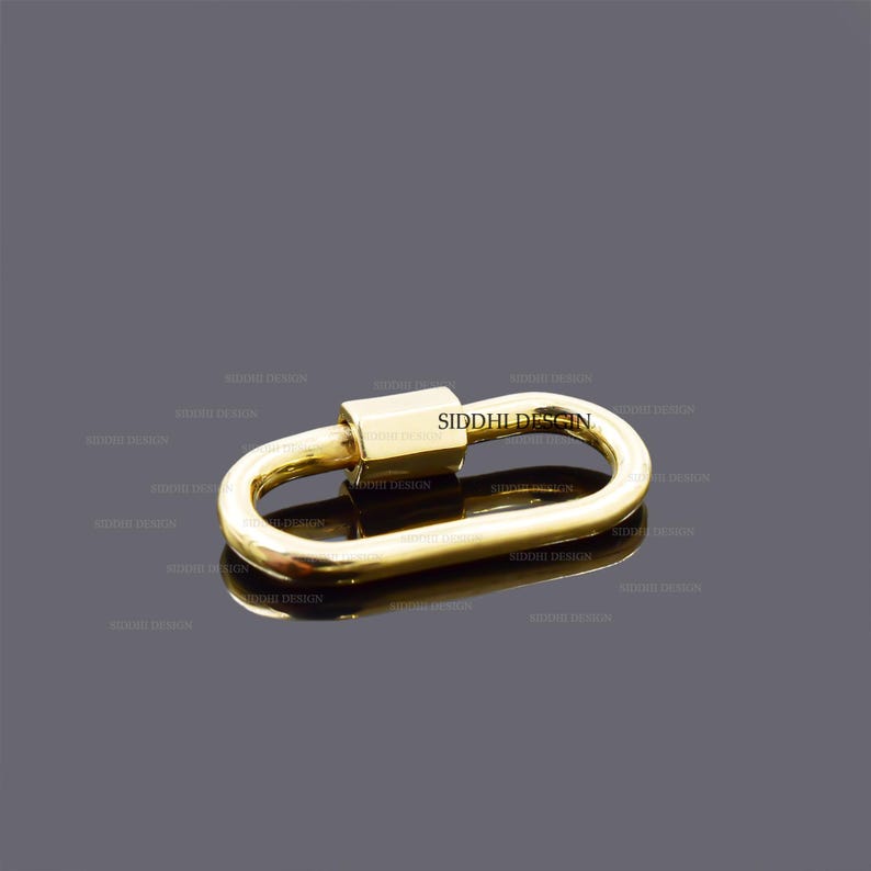 14k Yellow Gold Plain Carabiner Lock, Woman Jewelry Connector Lock ...