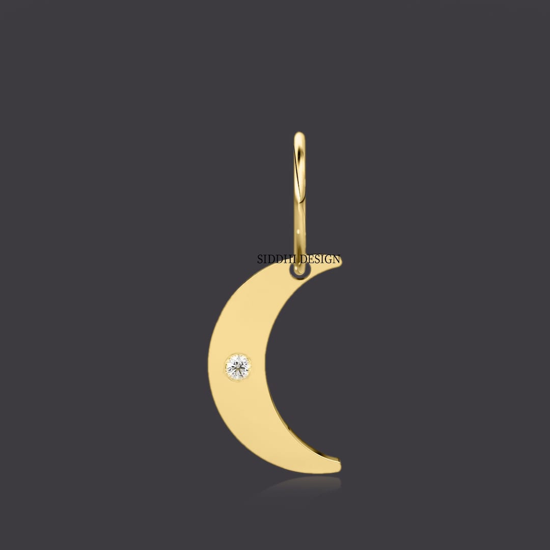 14k Yellow Gold Half Moon Charm, Diamond Moon Charm, Wholesale Half ...