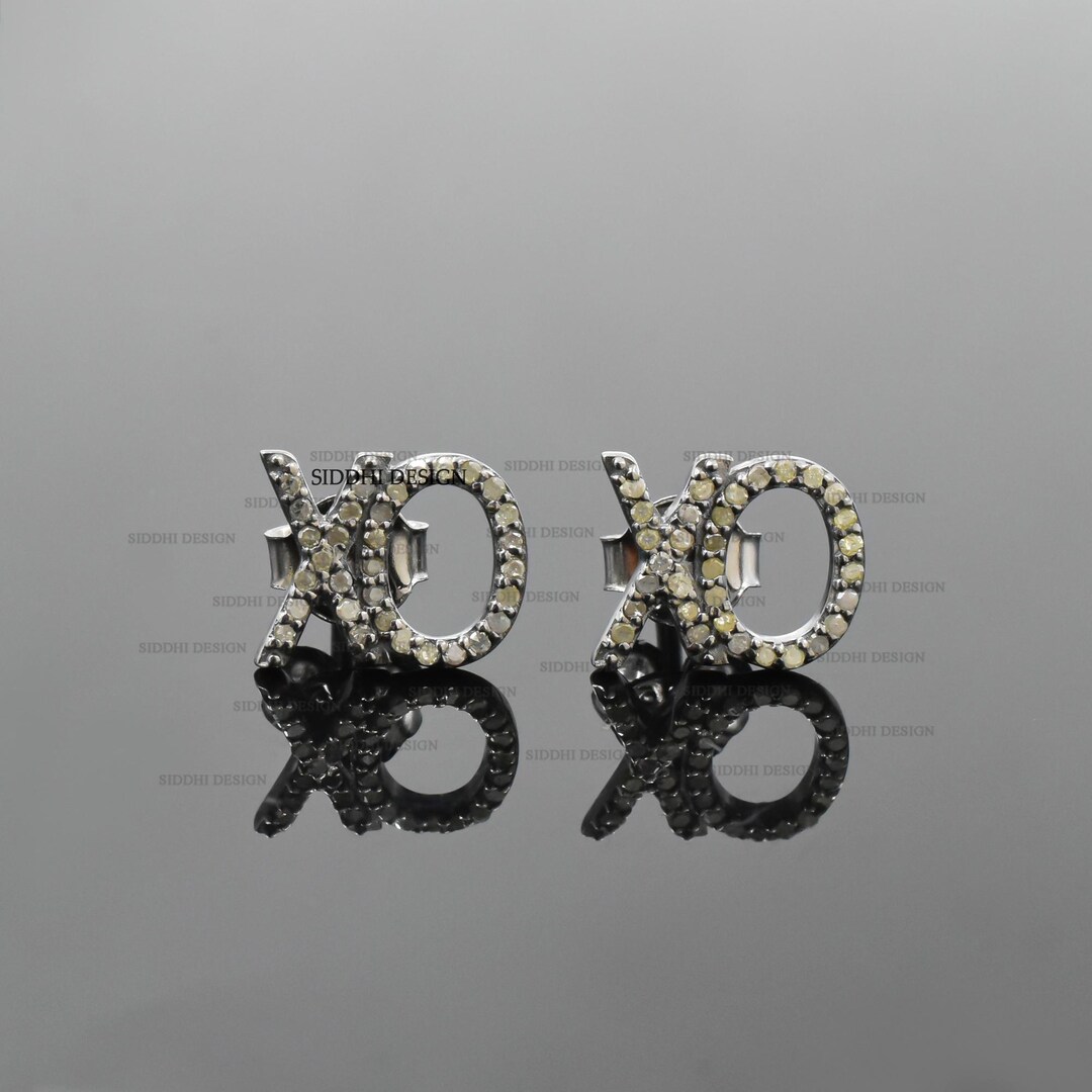 925 Silver XO Diamond Stud Earrings, Art Deco Jewelry - Etsy
