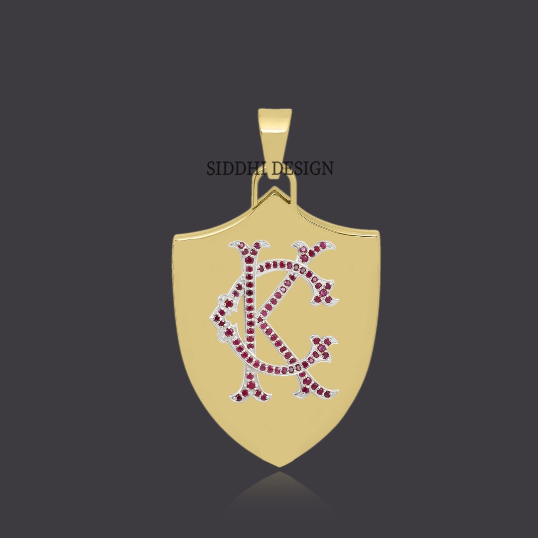 14k Yellow Gold & Silver Plated Shield Pendant, Pink Sapphire KC-CK ...