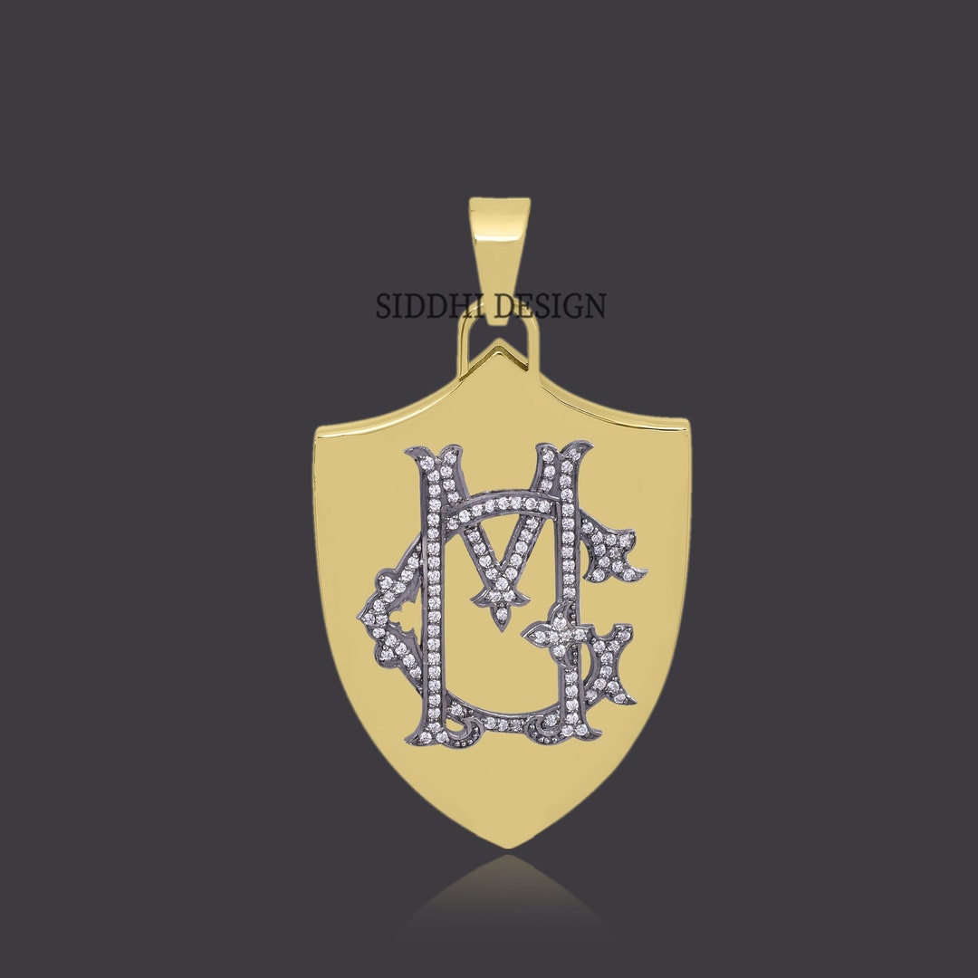 14k Yellow Gold & Gray Plated Shield Pendant, Cubic Zirconia MG-GM ...