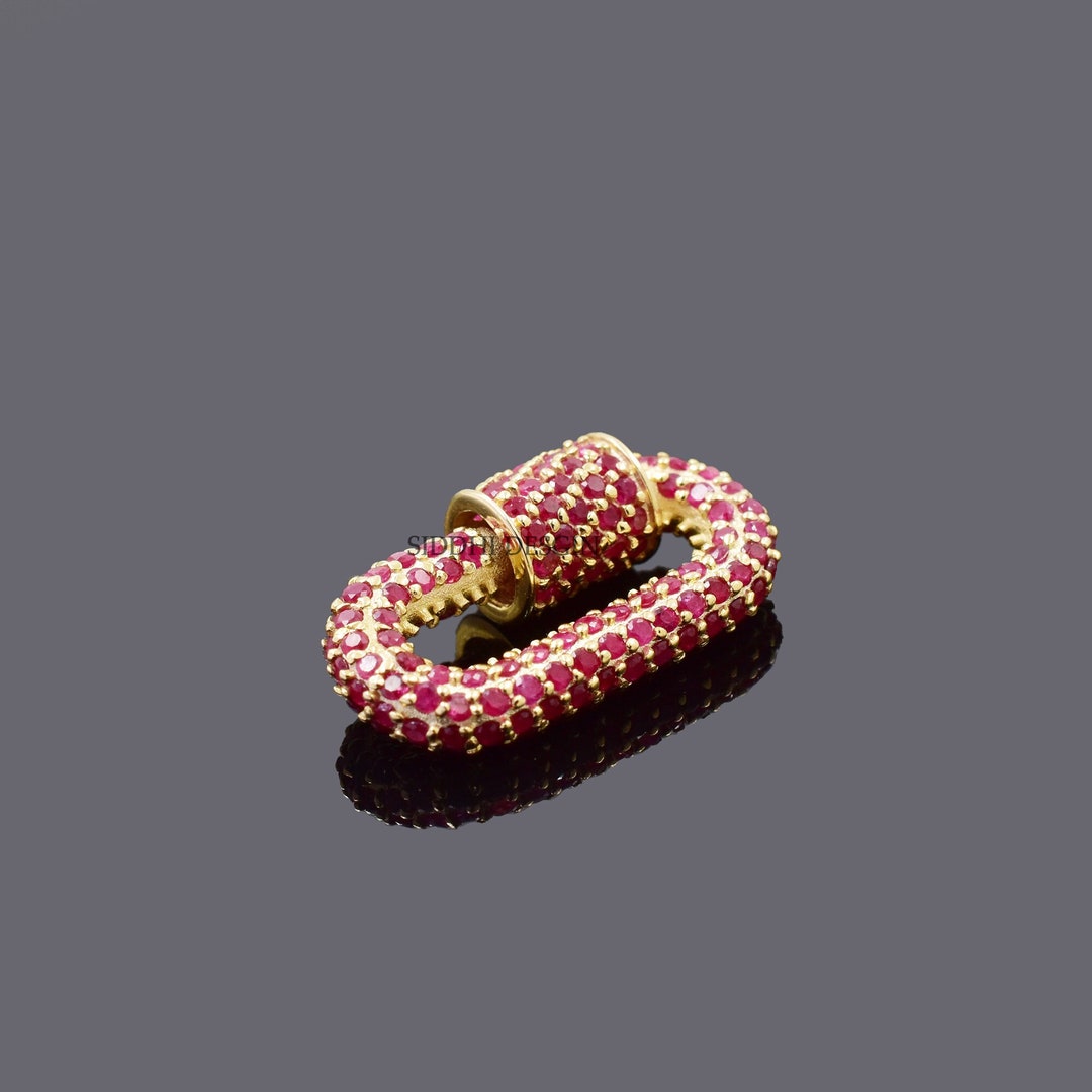 14k Yellow Gold Ruby Carabiner Lock, Women's Jewelry Connector Lock - Etsy