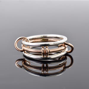 14K Yellow Gold and Silver Multi-band Connector Stacking Rings Jewelry ...