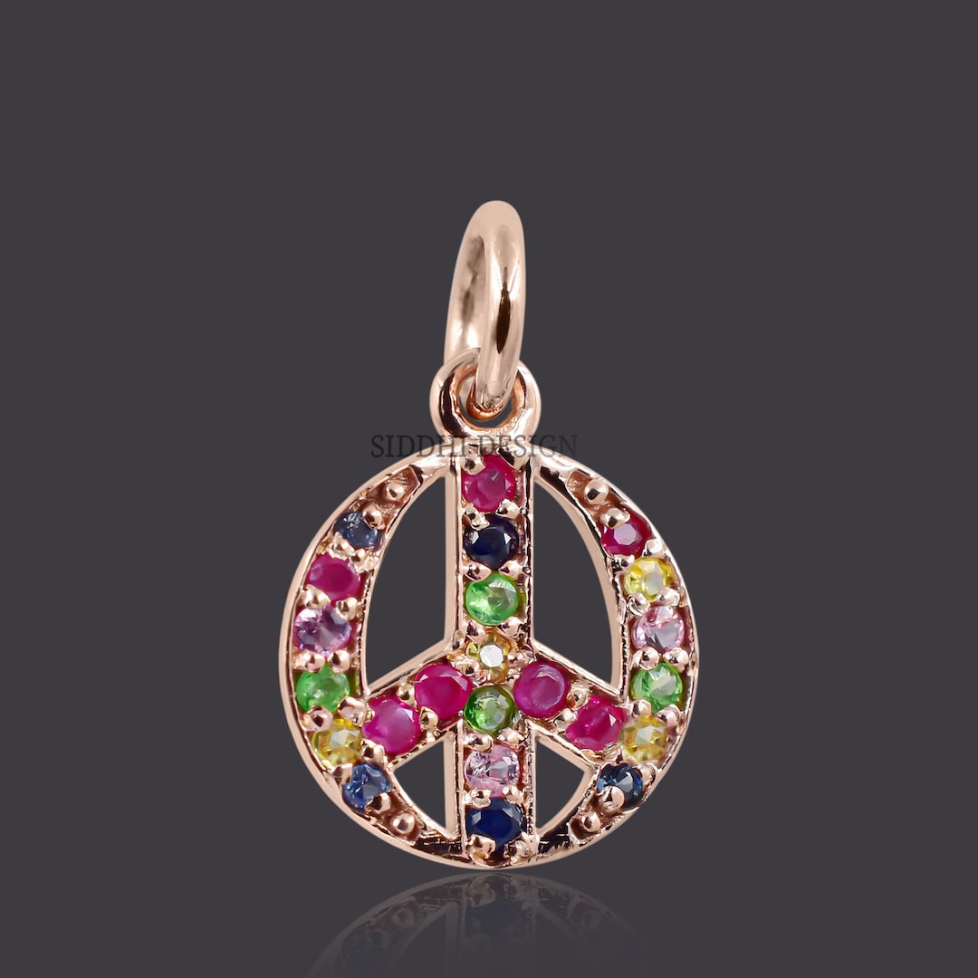 14k Yellow Gold Multi-sapphire Peace Charm, Wholesale Mini Peace ...