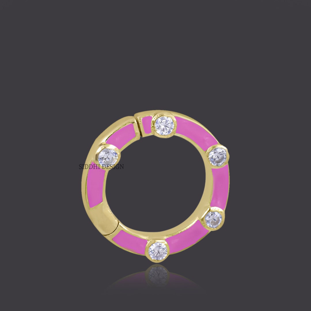 14k Yellow Gold Diamond Lozenge Clasp Lock, Pink Enamel Lozenge Shape ...