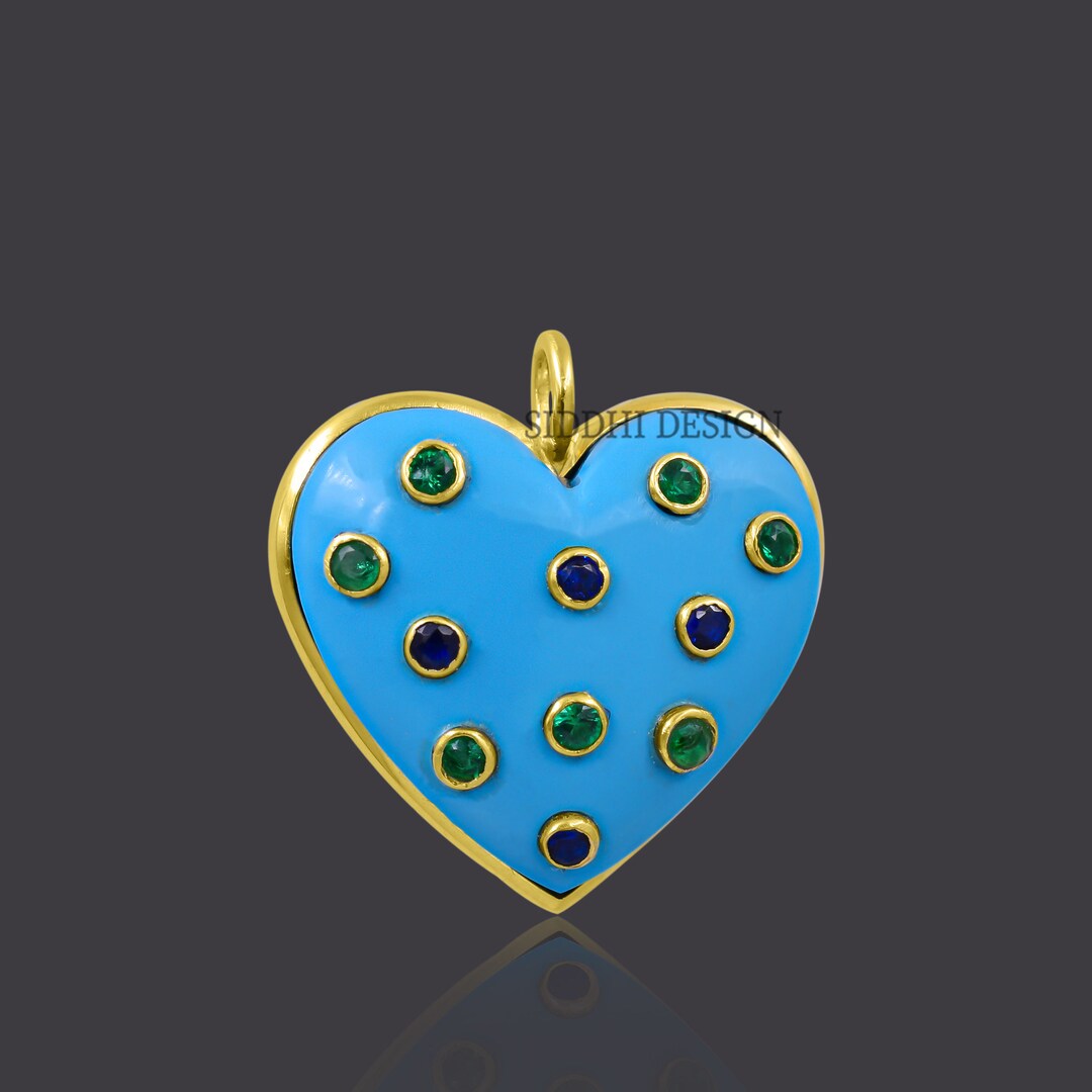 Yellow Gold Plated Heart Pendant, Turquoise and Multi-stone Heart ...