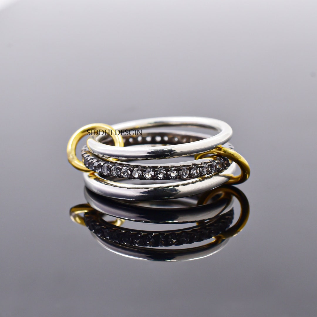 925 Silver Multi Connector Band Ring, Topaz Multi Band Ring, Woman 3 ...