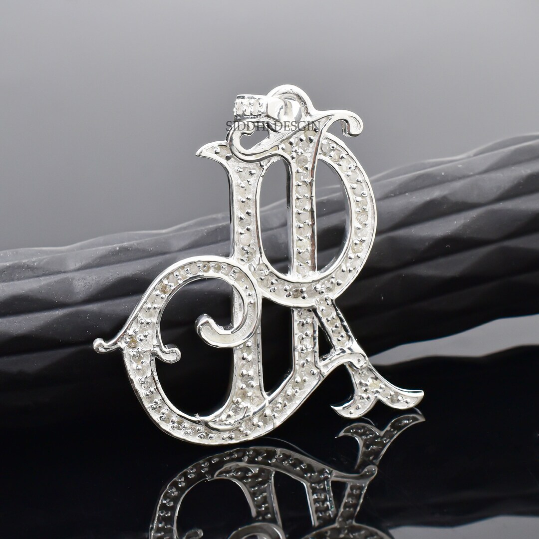 925 Sterling Silver Letter Monogram, Diamond RJ Letter Monogram, All ...