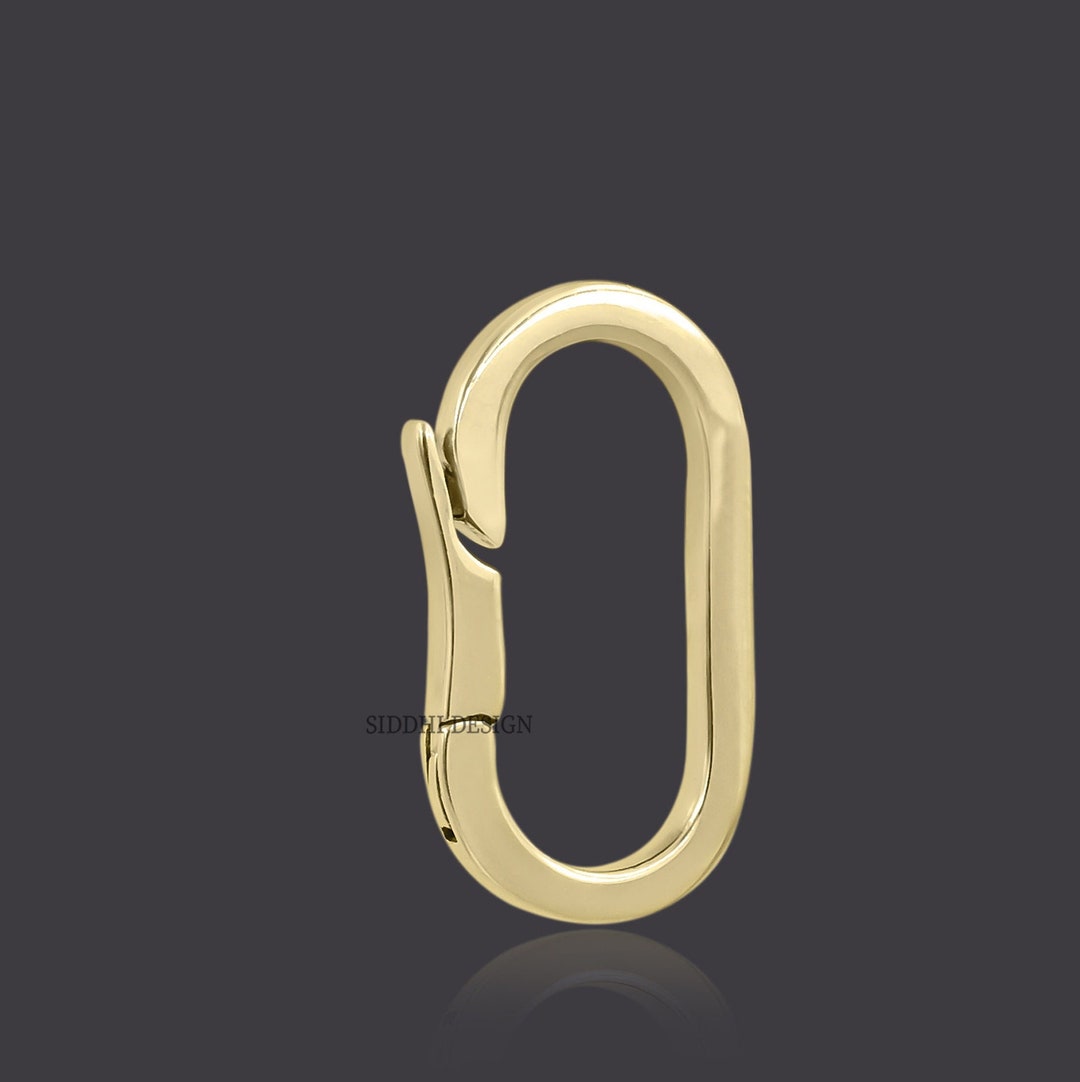 14k Yellow Gold Charm Enhancer Lock, Oval Plain Clasp Lock, Woman ...