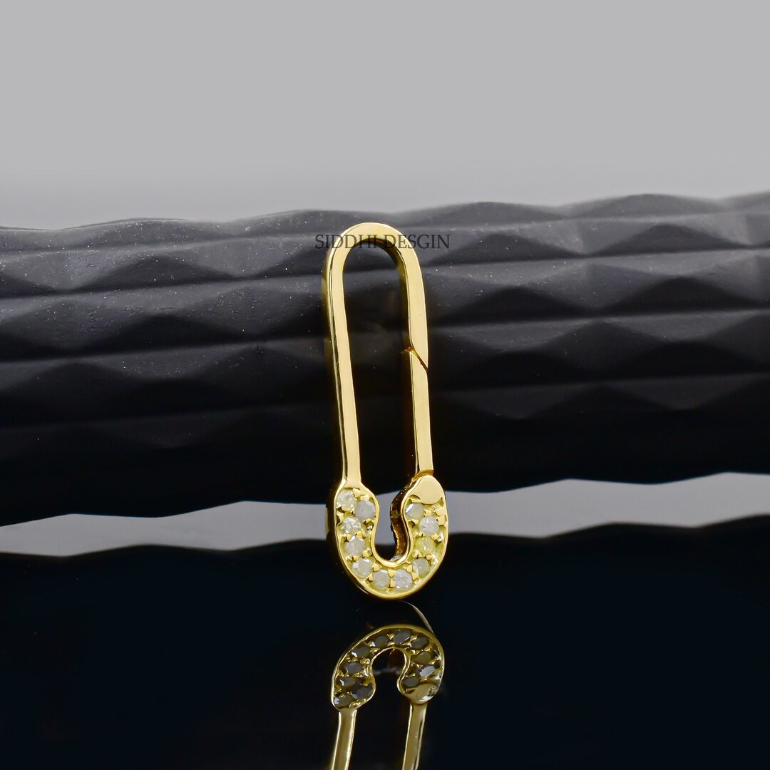 14k Yellow Gold Enhancer Lock, Diamond Safety Pin Push Lock, Woman ...