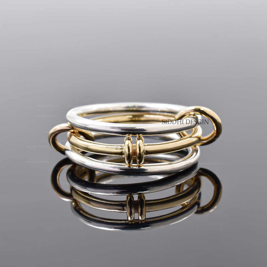 14K Yellow Gold and Silver Multi-band Ring Plain Silver Connector Link ...