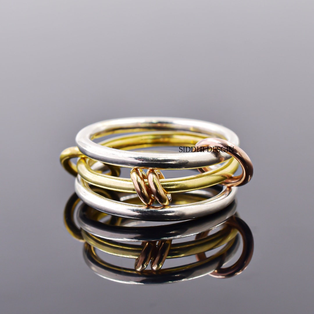 14K Yellow & Rose Gold Plated 3 Band Ring, 925 Silver Plain Link ...