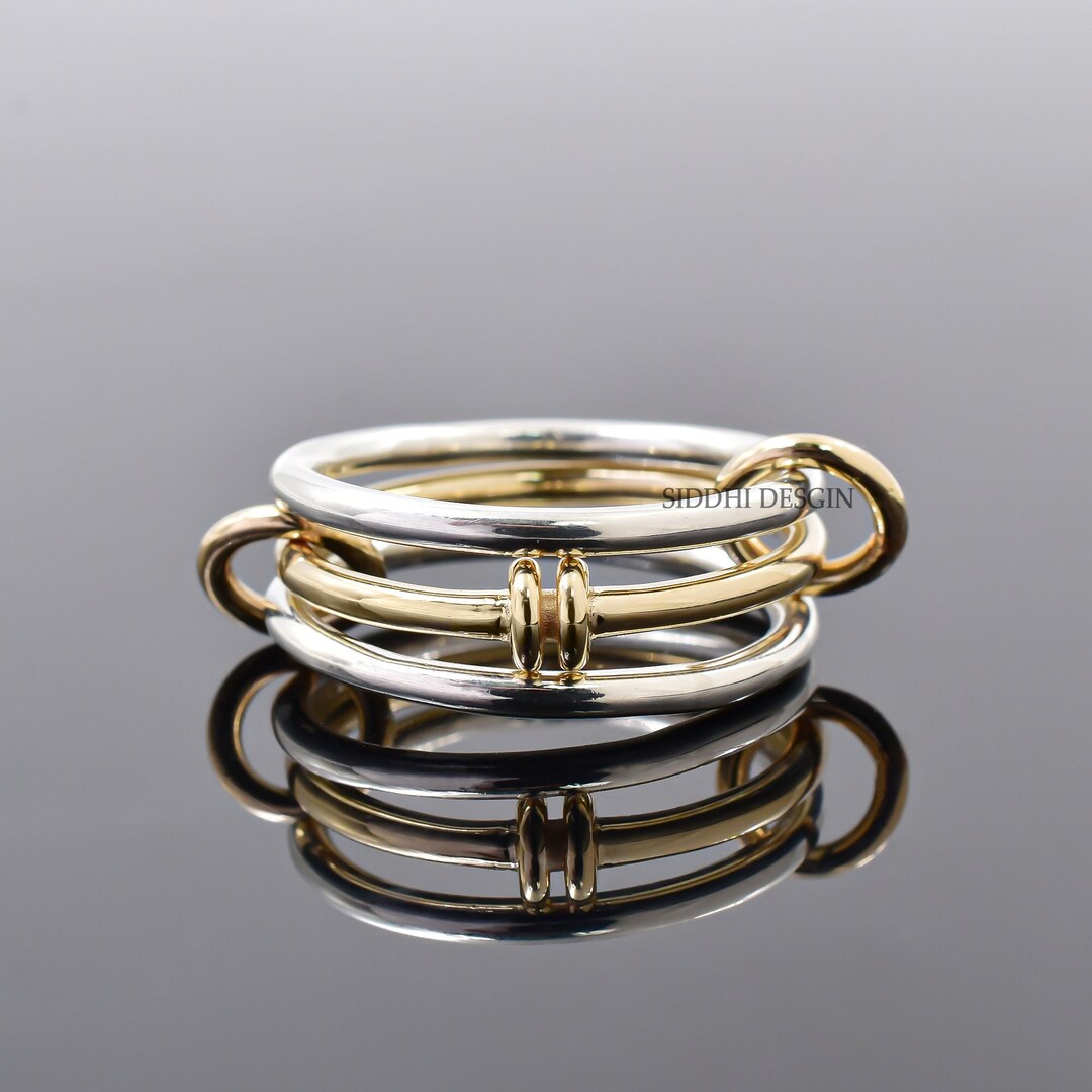 14K Yellow Gold and Silver Multi-band Ring Plain Silver Connector Link ...