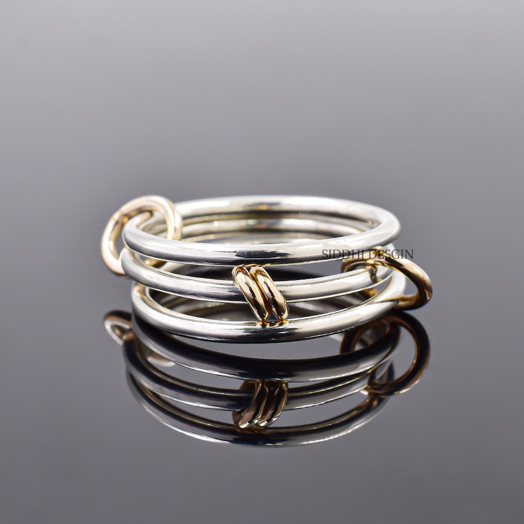 14K Yellow Gold Multi Jump Band Ring, Plain Silver 3 Band Ring, Plain ...