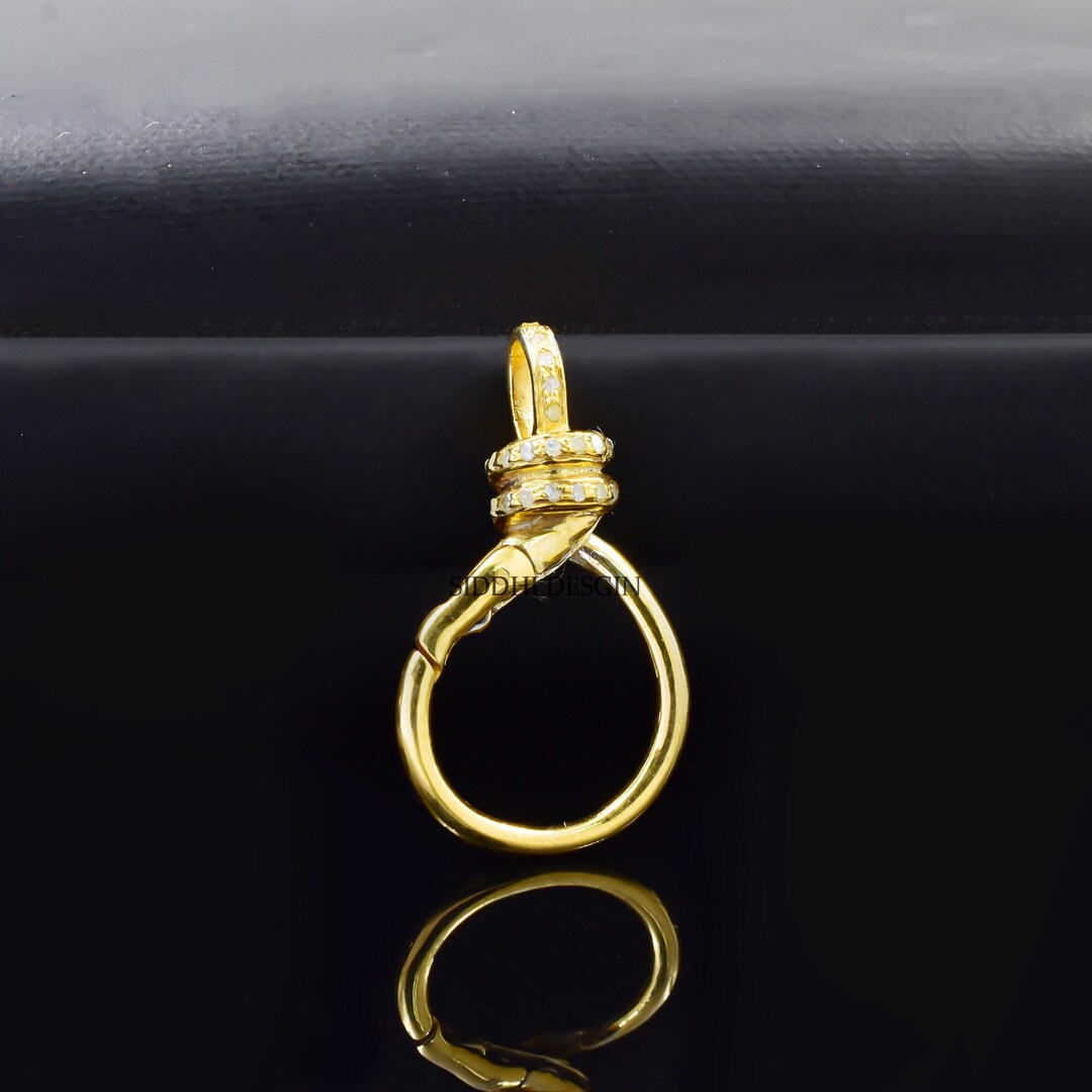 14k Yellow Gold Swivel Lock, Single Cut Diamond Oval Push Lock, Woman ...