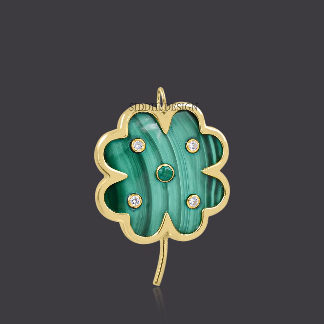 Yellow Gold Plated Clover Pendant, Malachite Clover Pendant, Pendant ...