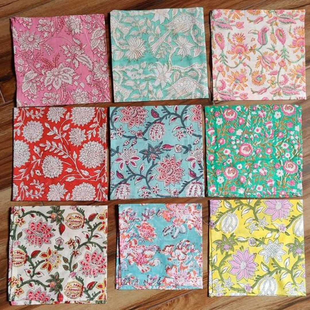 Mix Match Cotton Cloth Napkins Colorful Floral Printed Napkin Block ...