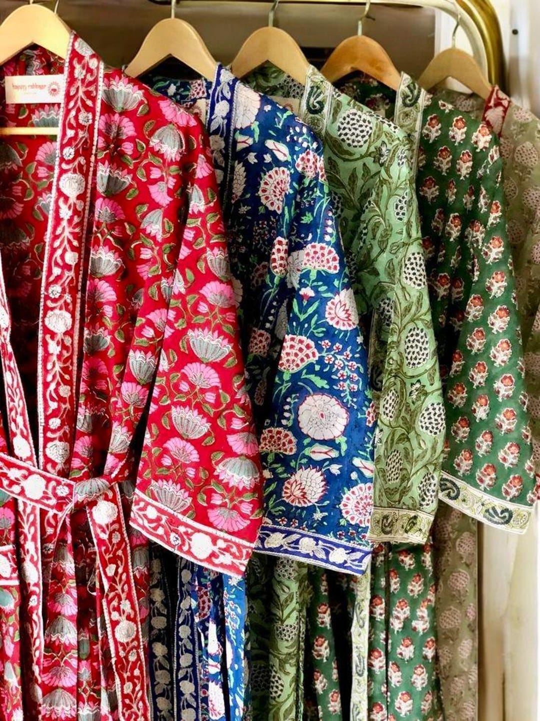 Cotton Kimono Robe,block Floral Printed Robes,kimono for Women,night ...