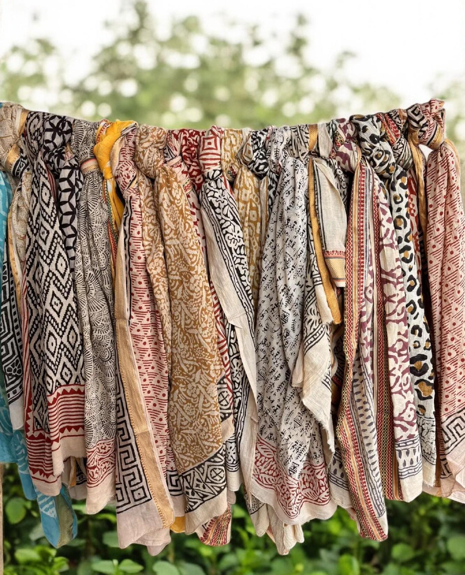 Vintage Cotton Beach Sarong Hand Block Print Beach Pareos Cotton Zari ...