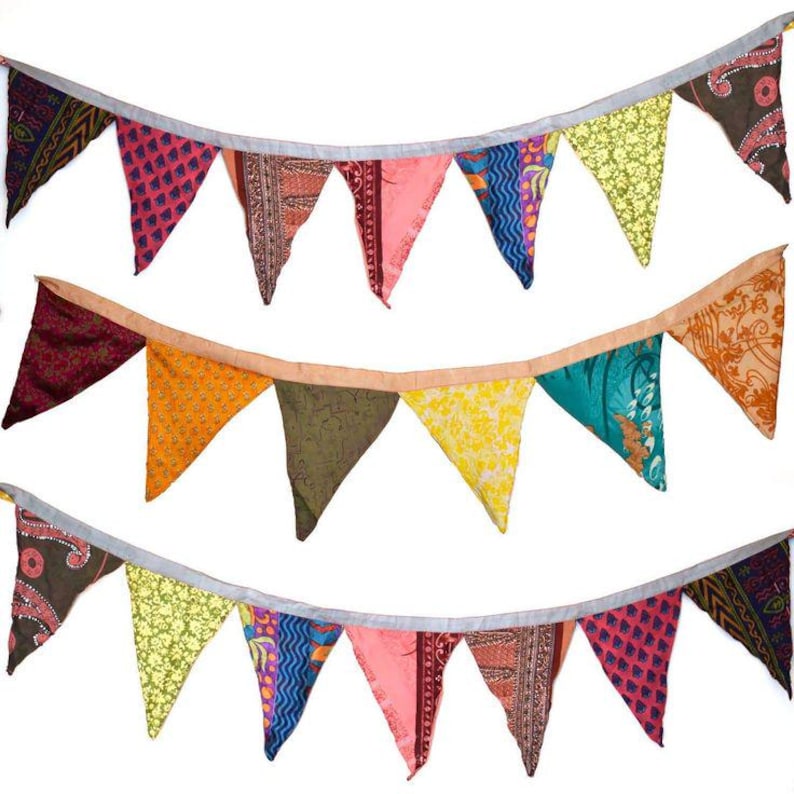 Floral Block Print Fabric Bunting: Colorful Boho Party Decor - Etsy