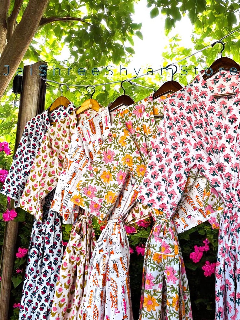 Cotton Kimono Robe,block Floral Printed Robes,kimono for Women,night ...