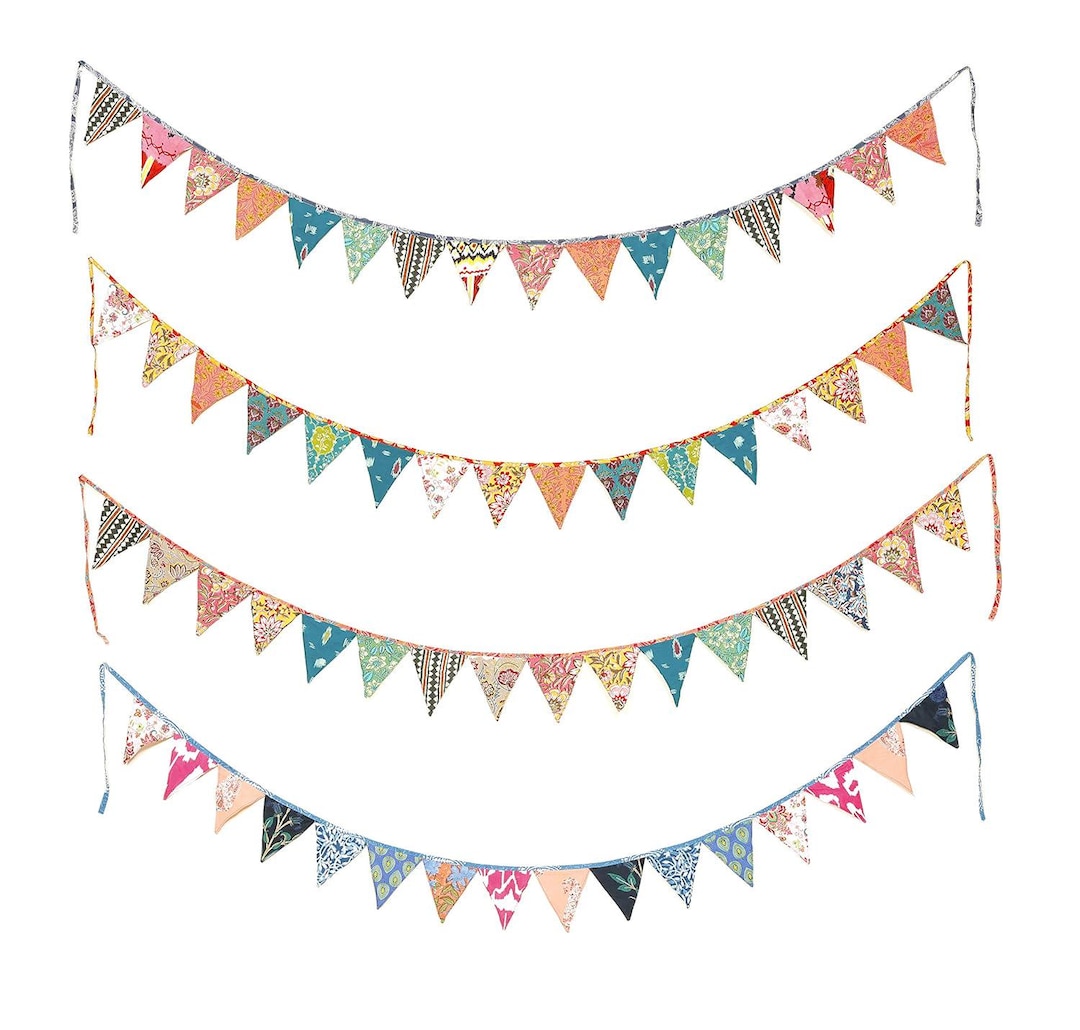 Floral Block Print Fabric Bunting: Colorful Boho Party Decor - Etsy