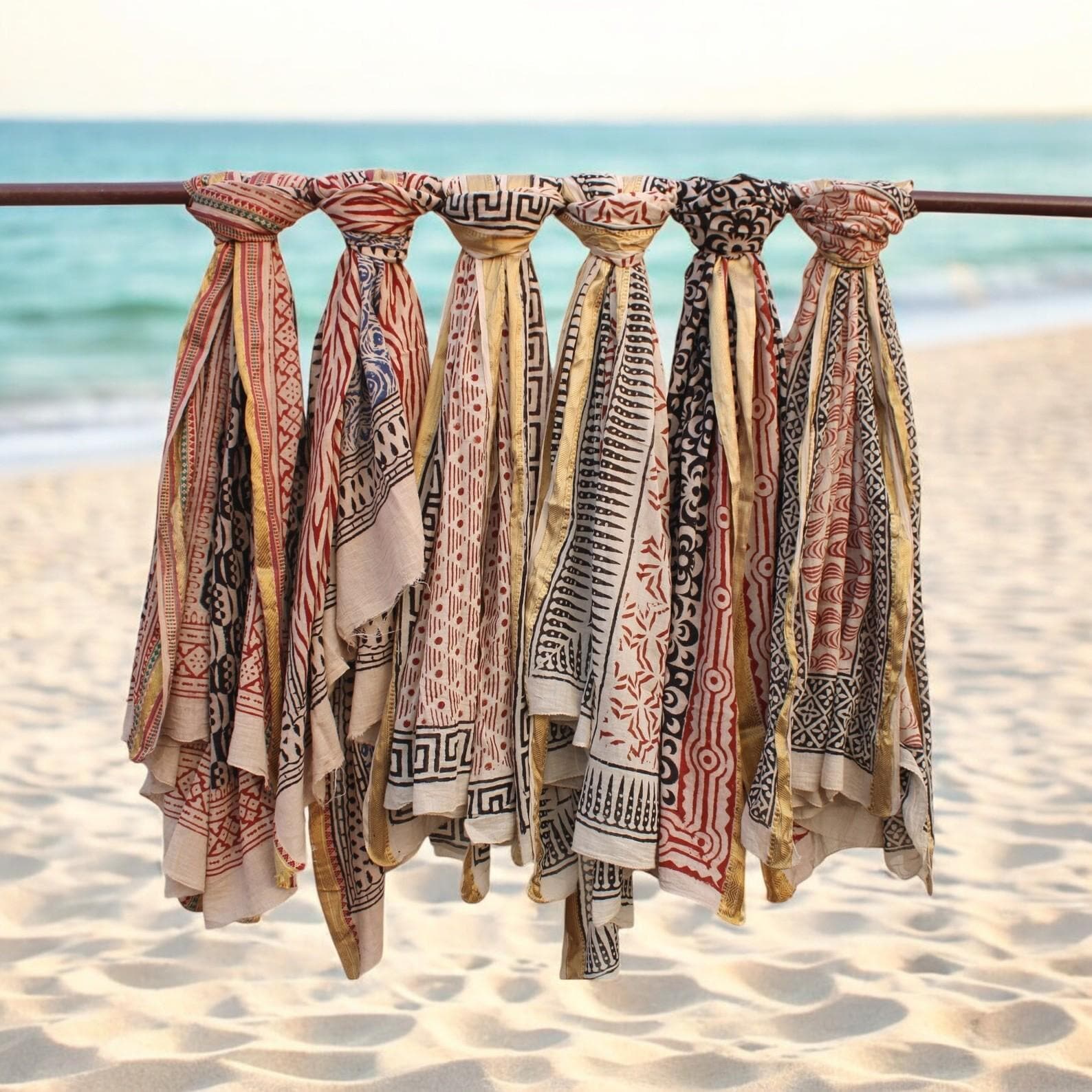 Vintage Cotton Beach Sarong Hand Block Print Beach Pareos Cotton Zari ...