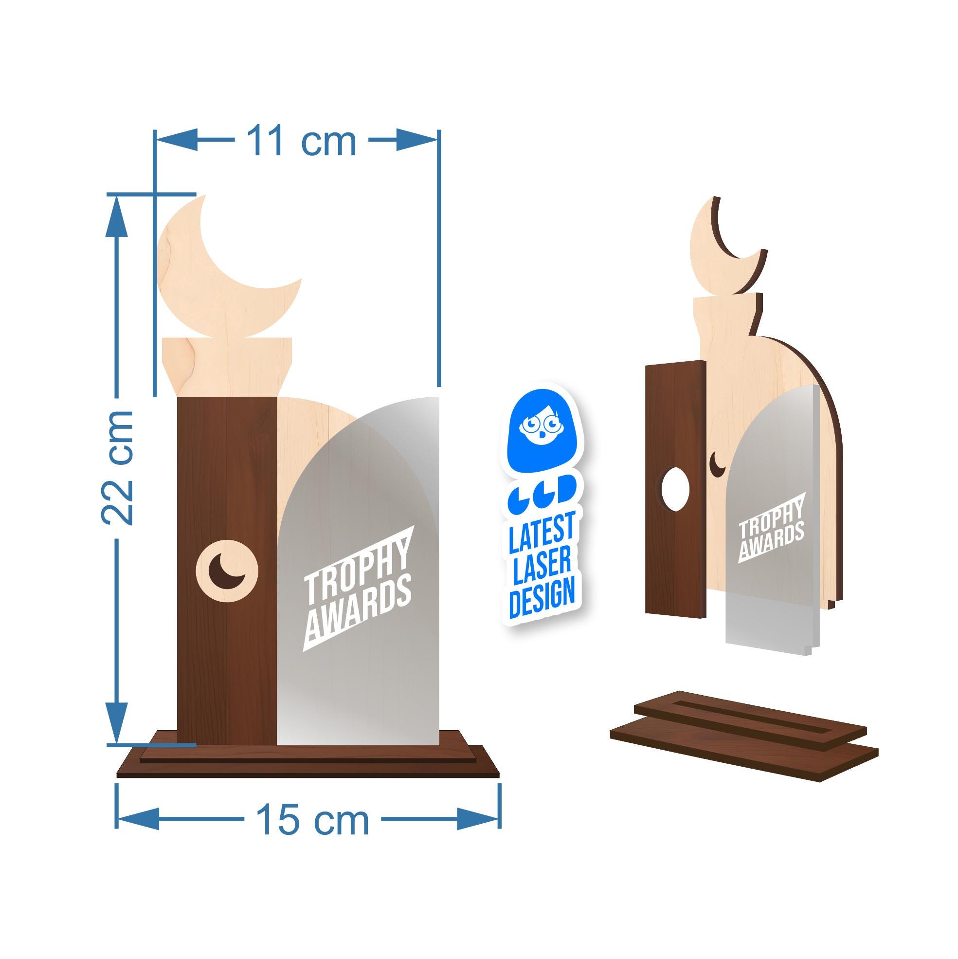 3 Acrylic Trophy Laser Cut Awards Design, Wooden Trophy SVG DXF ...