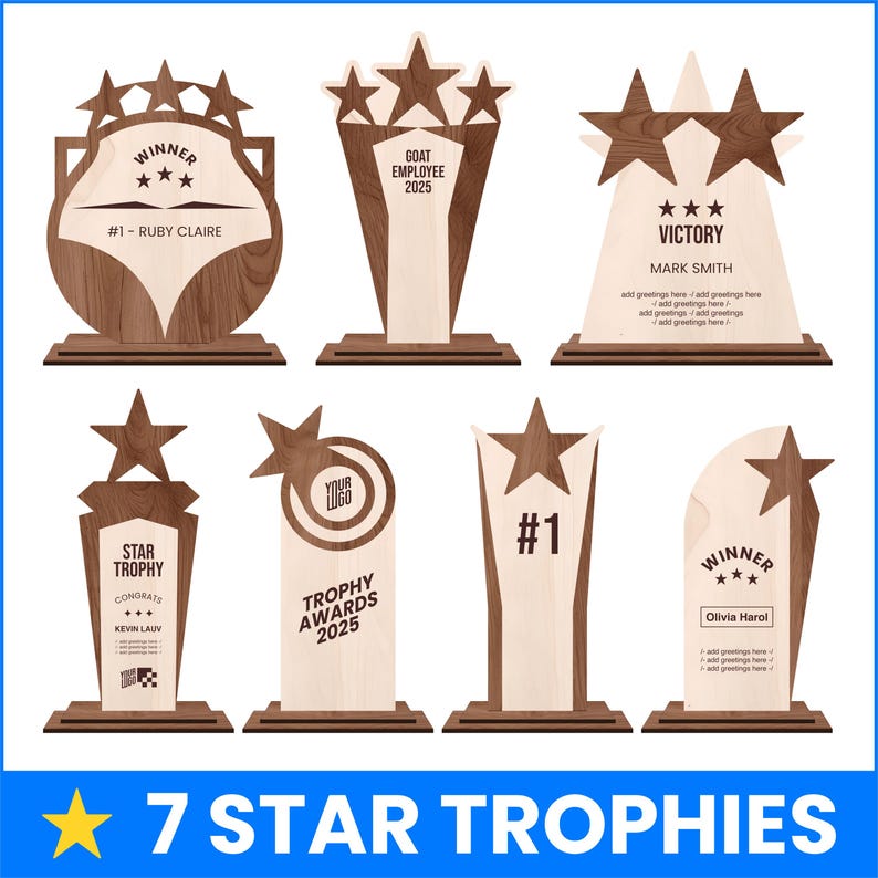 7 Star Awards Trophy Bundle, Wooden Cutting Engraving Laser Cut Files ...