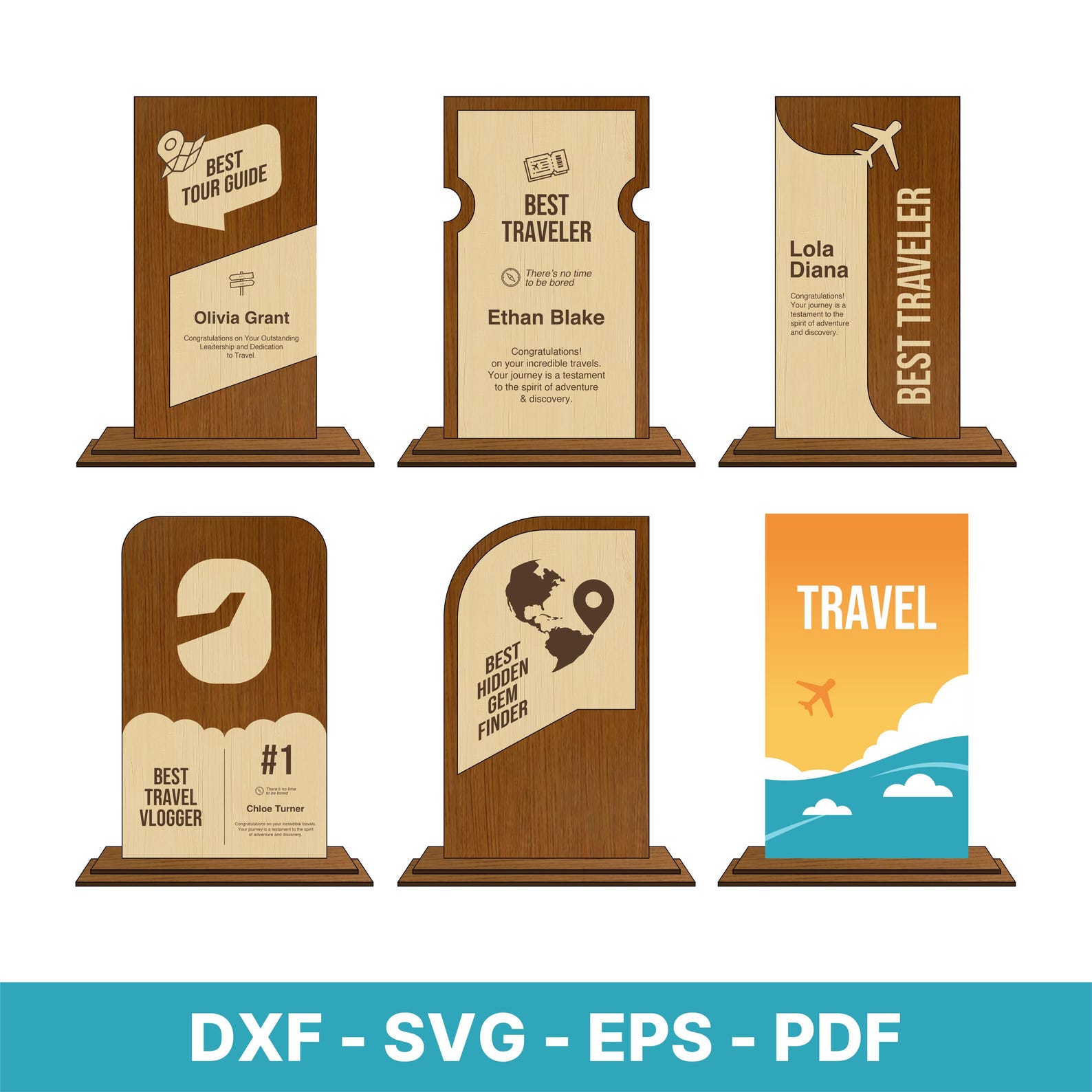 Travel Trophy Cup Award Laser Cut 5 Different Designs Files, Laser SVG ...