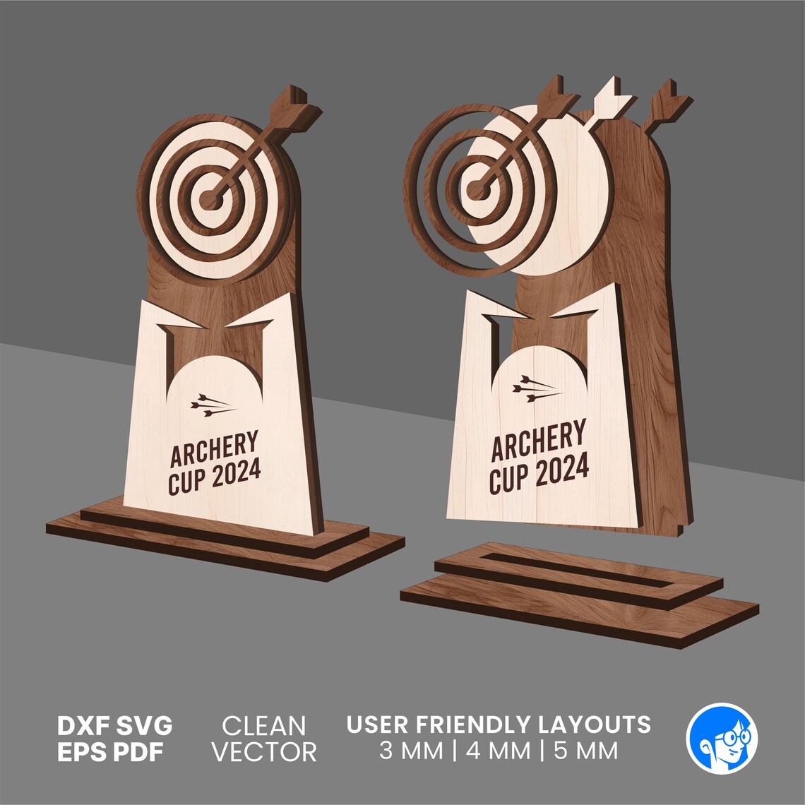 Trophy Set Bundle Laser Cut Award 12 Different Designs, Wooden Trophy ...