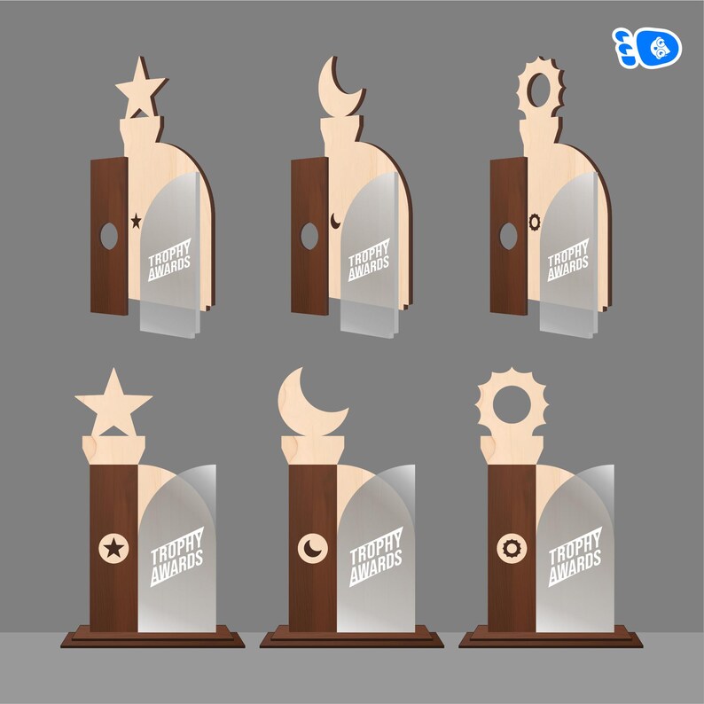 3 Acrylic Trophy Laser Cut Awards Design, Wooden Trophy SVG DXF ...