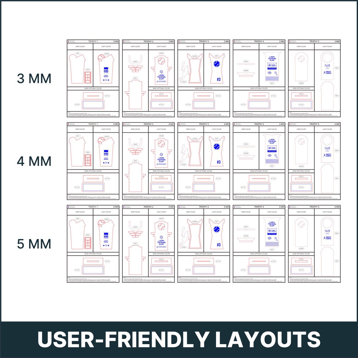 Tennis Trophy Cup Laser Cut Award, Wooden Tennis Award for Players Team ...