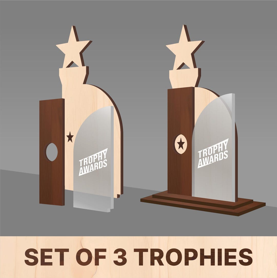 3 Acrylic Trophy Laser Cut Awards Design, Wooden Trophy SVG DXF ...