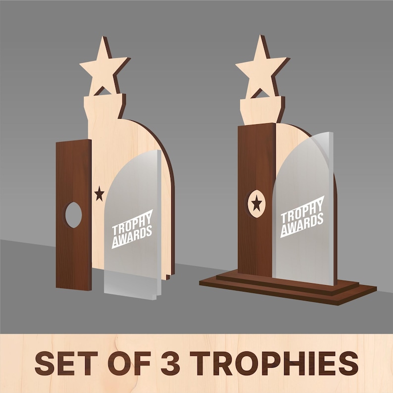 3 Acrylic Trophy Laser Cut Awards Design, Wooden Trophy SVG DXF ...
