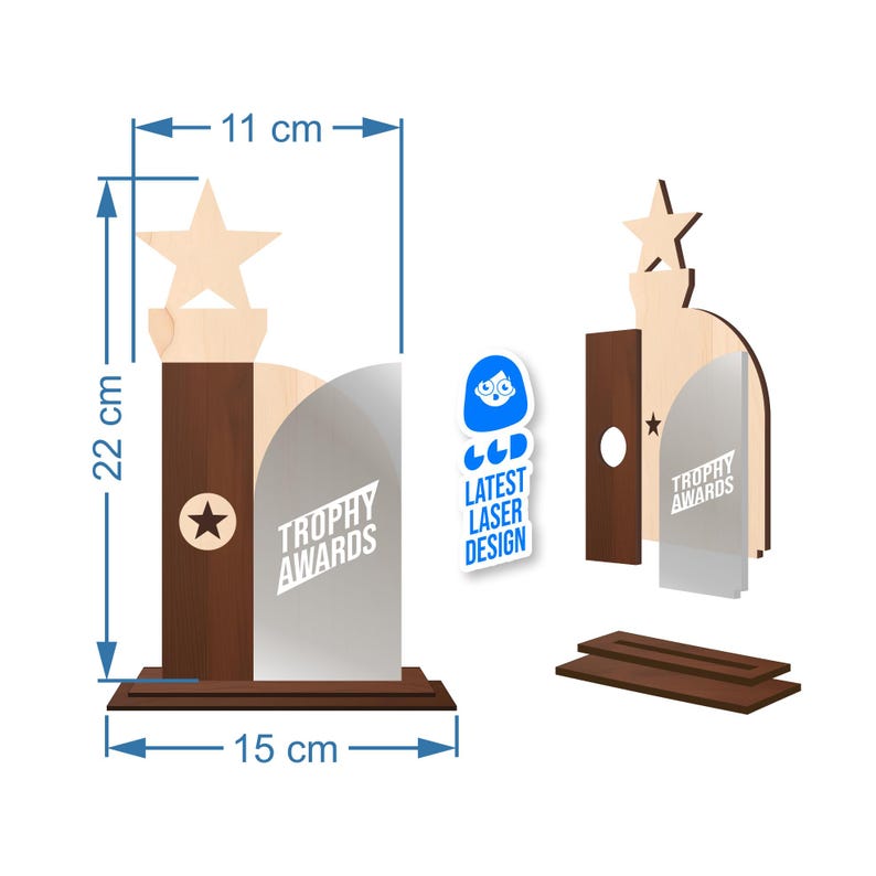 3 Acrylic Trophy Laser Cut Awards Design, Wooden Trophy SVG DXF ...