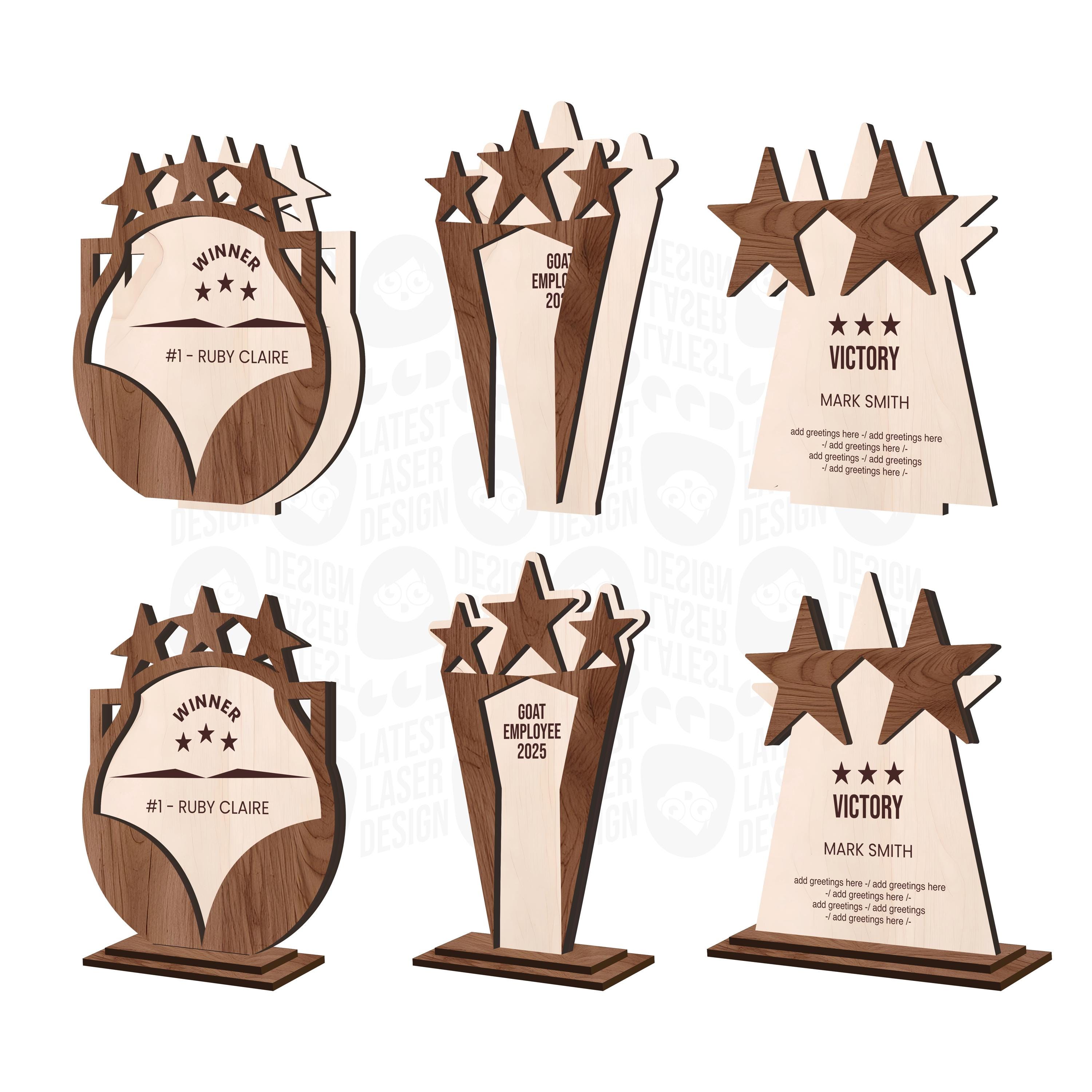 7 Star Awards Trophy Laser Cut Bundle, Wooden Cutting Engraving Files ...