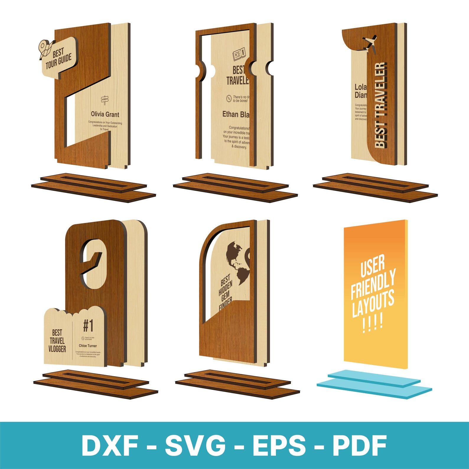 Travel Trophy Award Laser Cut 5 Different Designs Files, Laser SVG DXF ...