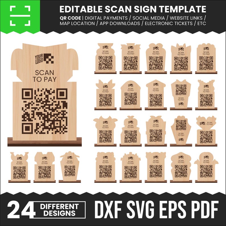 Scan to Pay Sign Bundle SVG, Social Media QR Code Sign Template ...