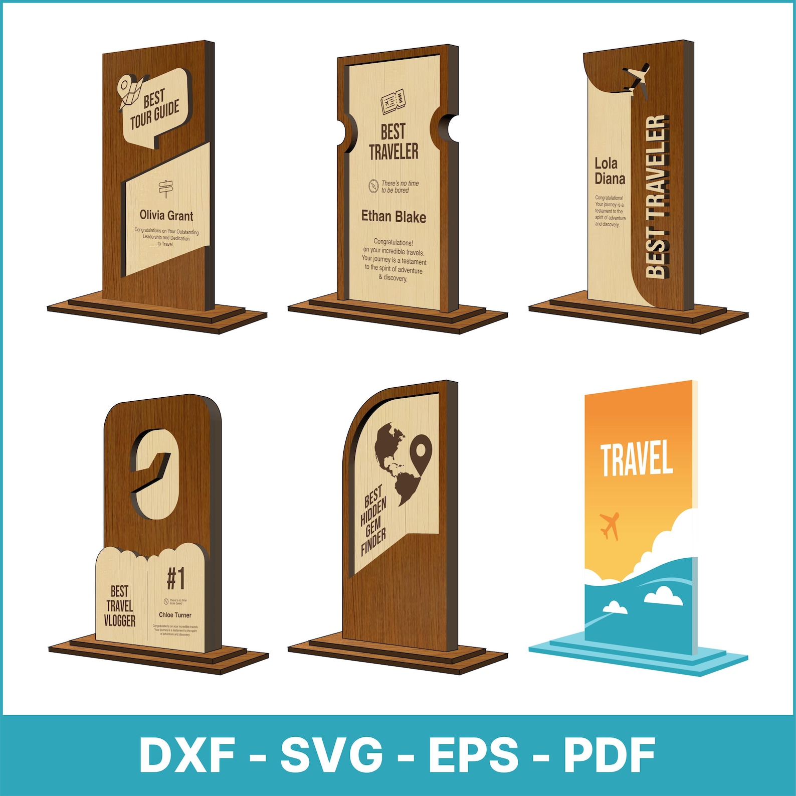 Travel Trophy Award Laser Cut 5 Different Designs Files, Laser SVG DXF ...