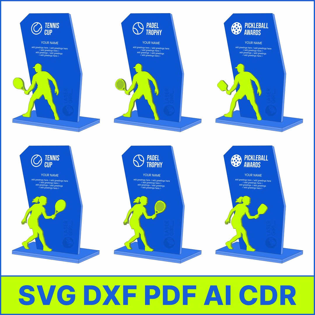 Padel, Tennis, Pickleball Trophy Laser Cut Award, Sports Award DXF ...