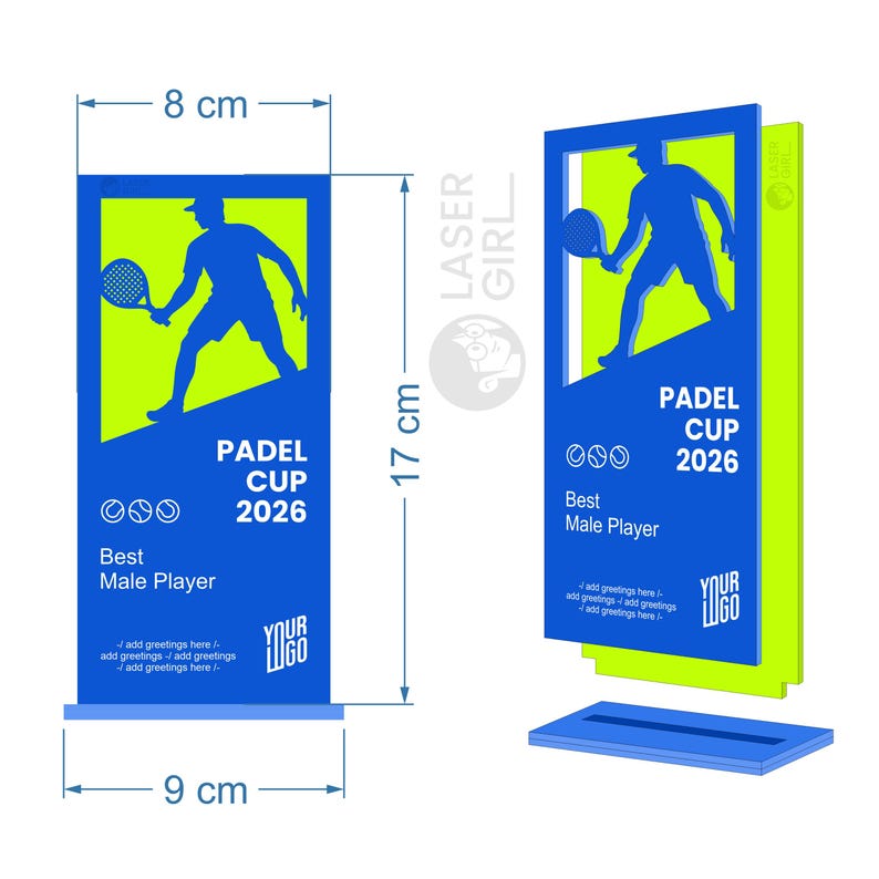 Padel Trophy Laser Cut Male Female Award , Sports Award Glowforge DXF ...