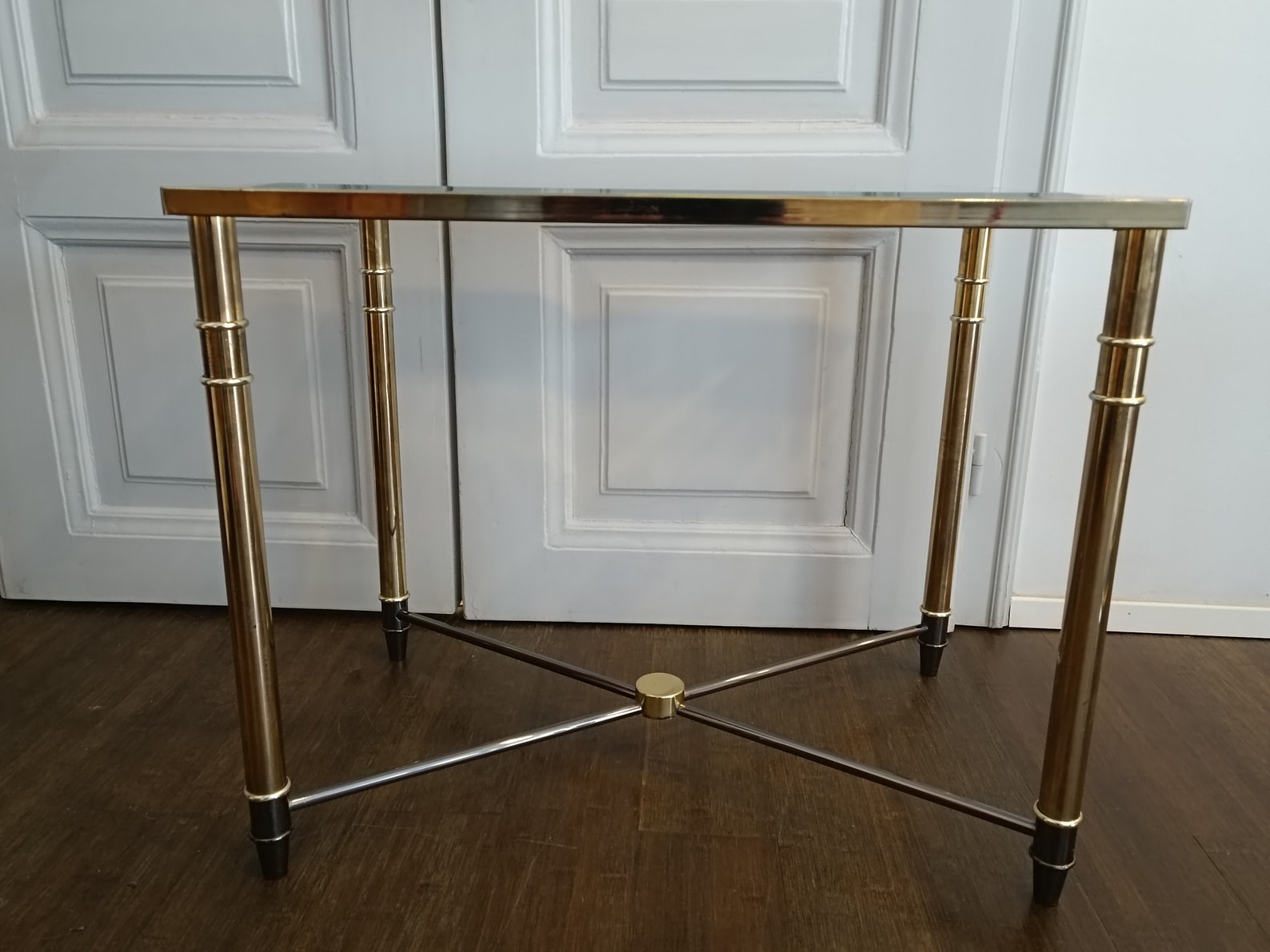 Vintage Side Table /glass Mirror and Brass / Ikea/maison Jansen Style ...