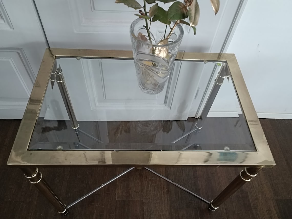 Vintage Side Table /glass Mirror and Brass / Ikea/maison Jansen Style ...